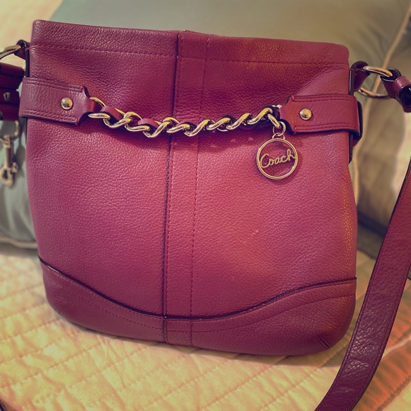 Coach | Bags | Coach Leather Crossbody Purse Raspberry Color | Poshmark